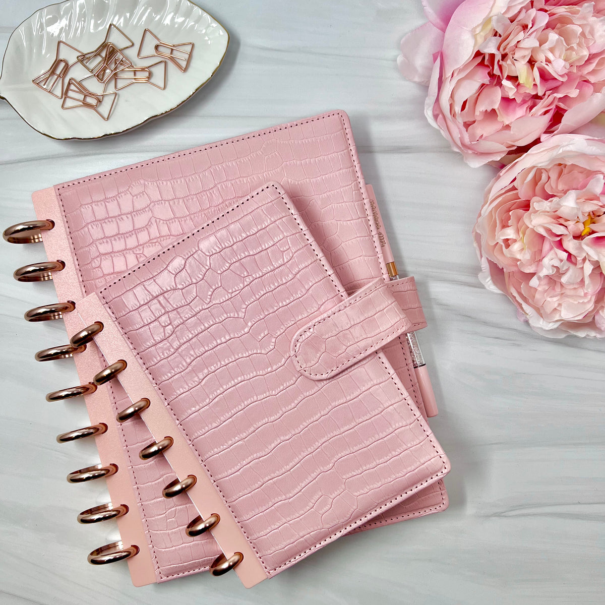 LUXE CROCO PLANNER COVER SET- PINK PEONY – Live Love Posh
